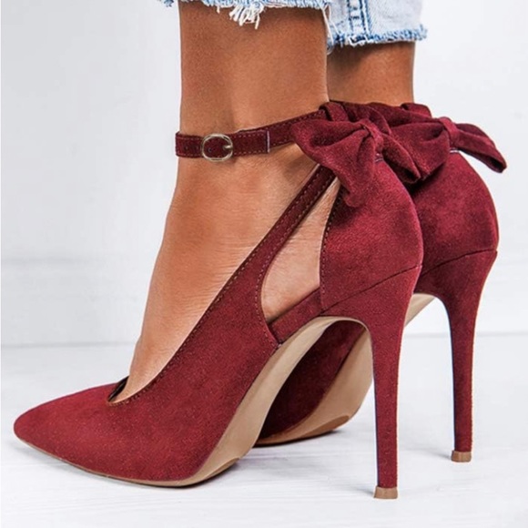 Shoes | Burgundy Heel With Bows On The Back 4 Inch Heel Height ...